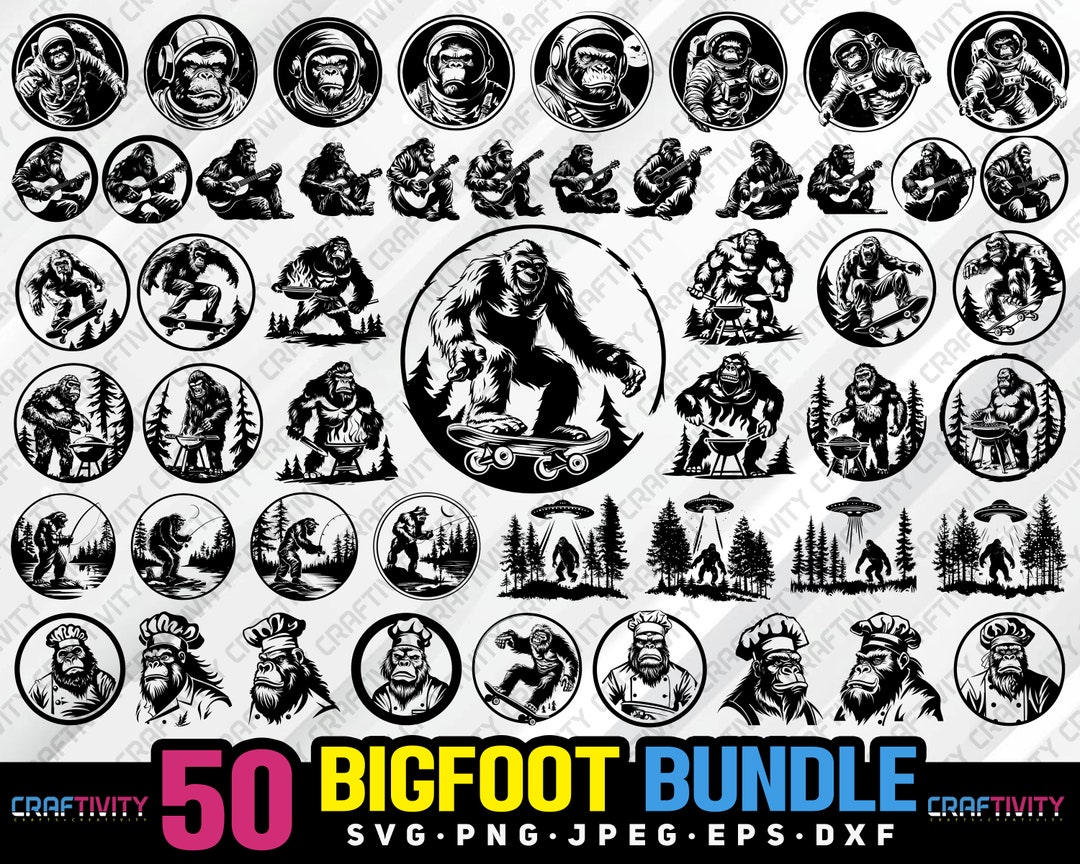 Bigfoot Vector Clipart Bundle: Chef, Skateboard, UFO (digital Download ...