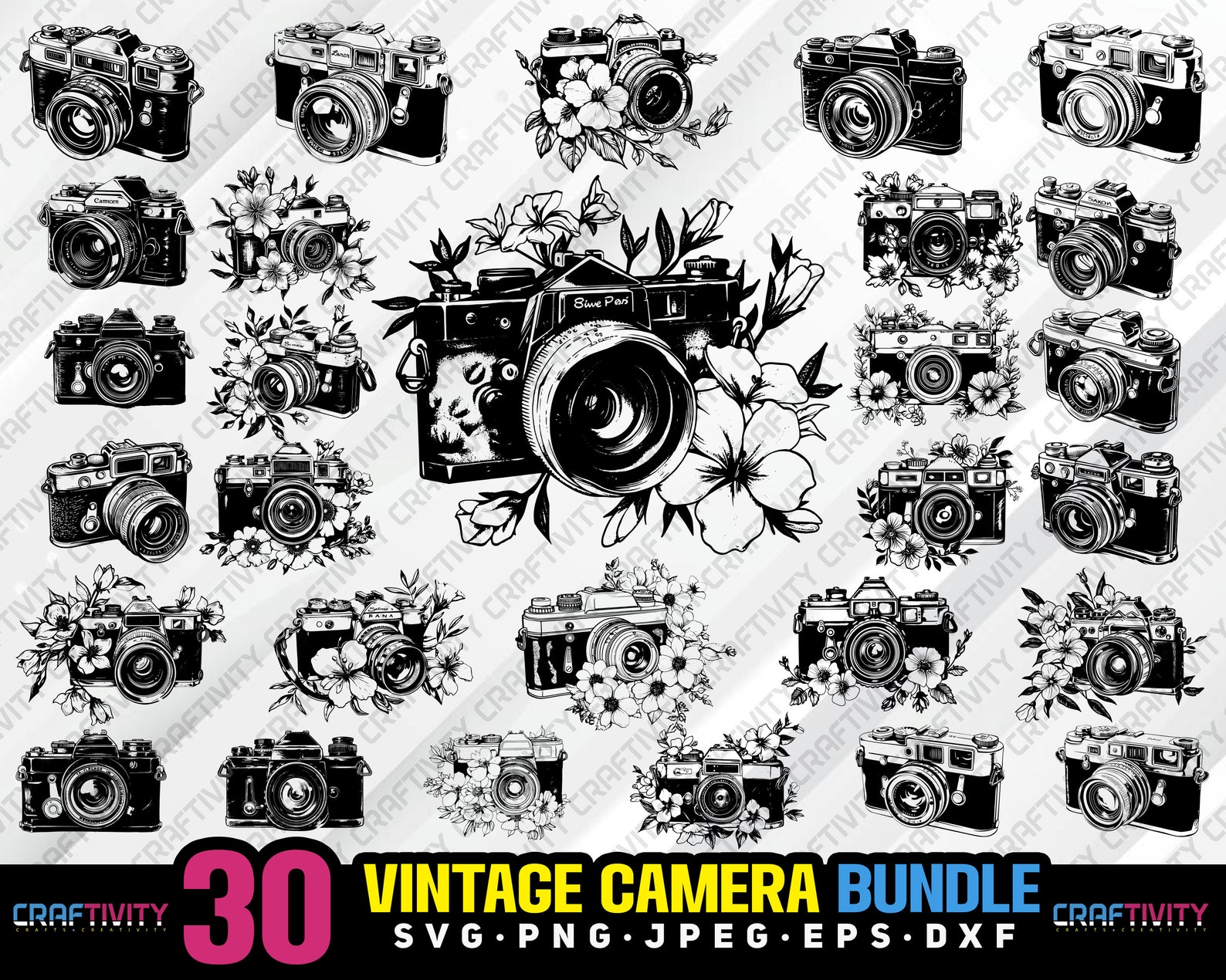 Vintage Camera Bundle Svg Png Jpeg Eps Dxf Bundle Silhouette Clipart ...