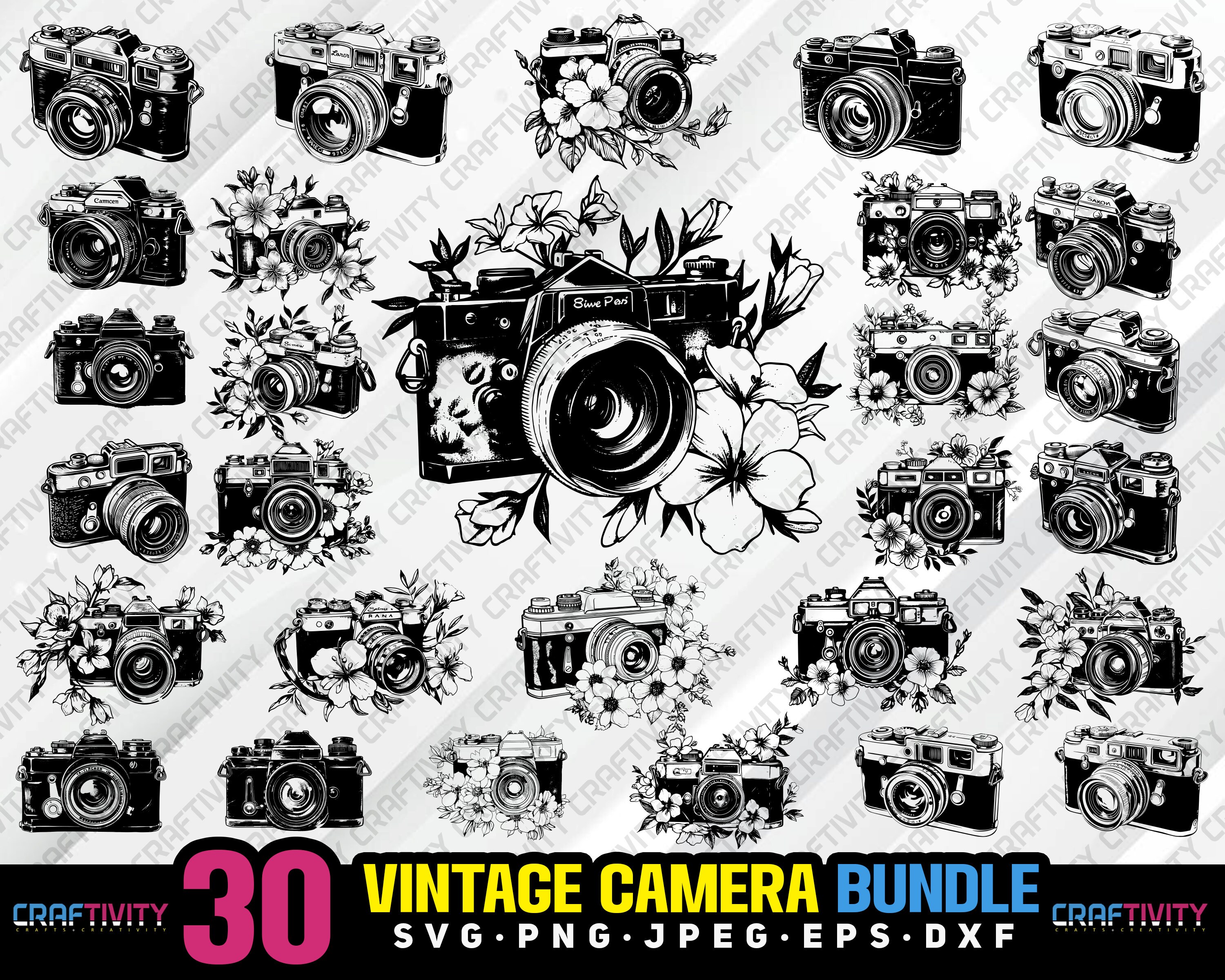 Vintage Camera Bundle Svg Png Jpeg Eps Dxf Bundle Silhouette Clipart ...
