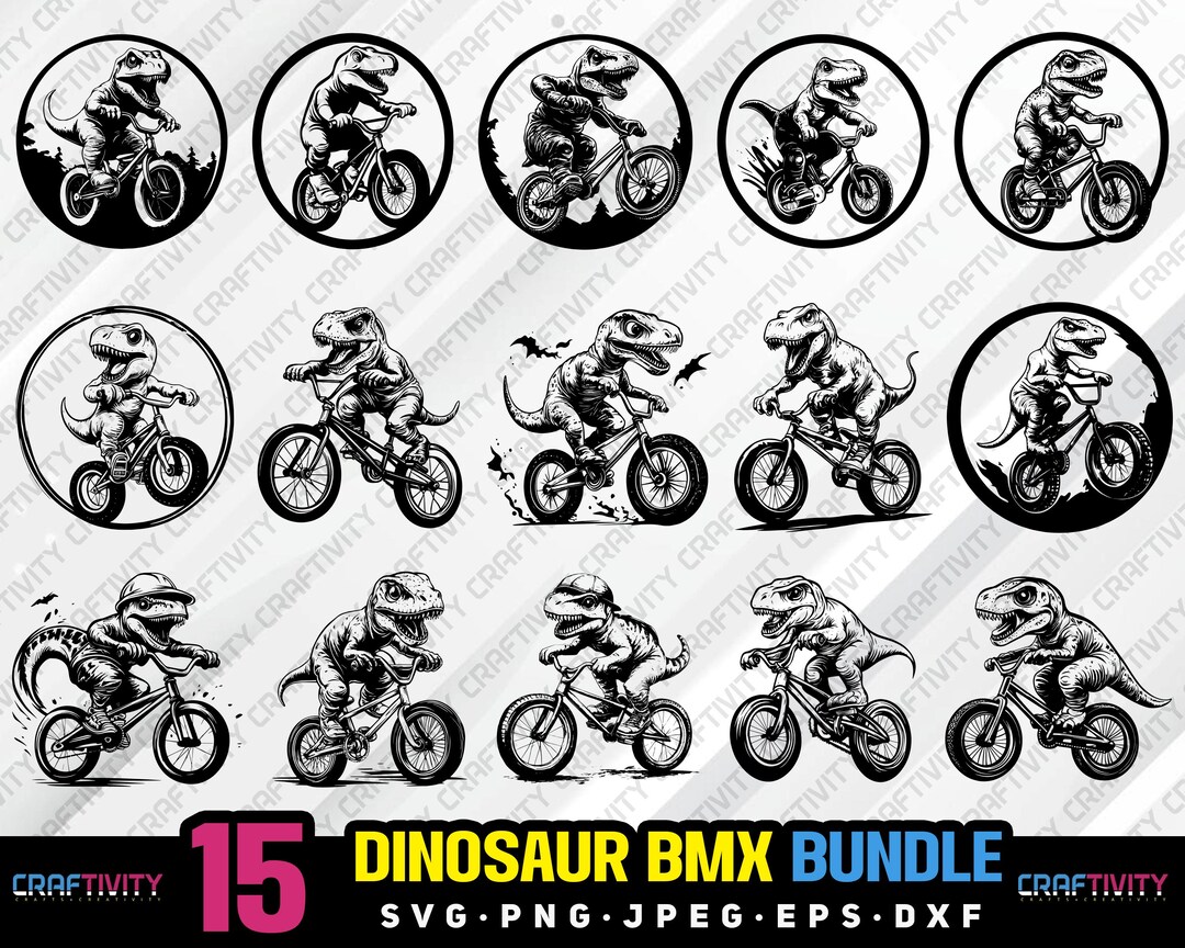 Dinosaur Bmx Bundle Svg Png Jpeg Eps Dxf Engrave Silhouette Clipart ...