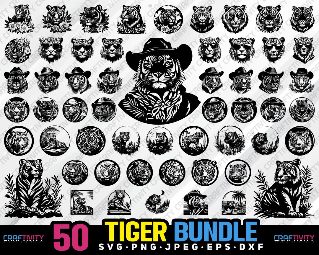 Tiger Bundle Svg Png Jpeg Eps Dxf Bundle Silhouette Clipart Cricut ...