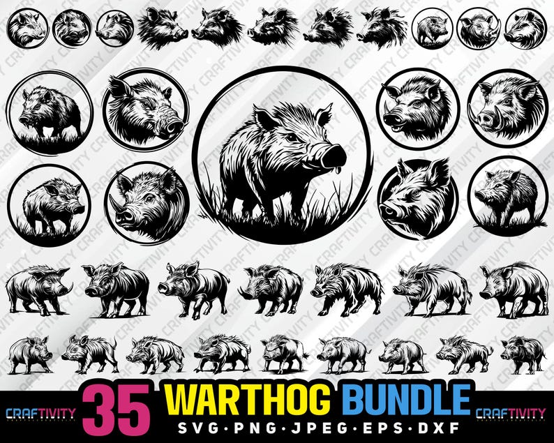 Warthog Bundle Svg Png Jpeg Eps Dxf Bundle Silhouette Clipart Cricut ...