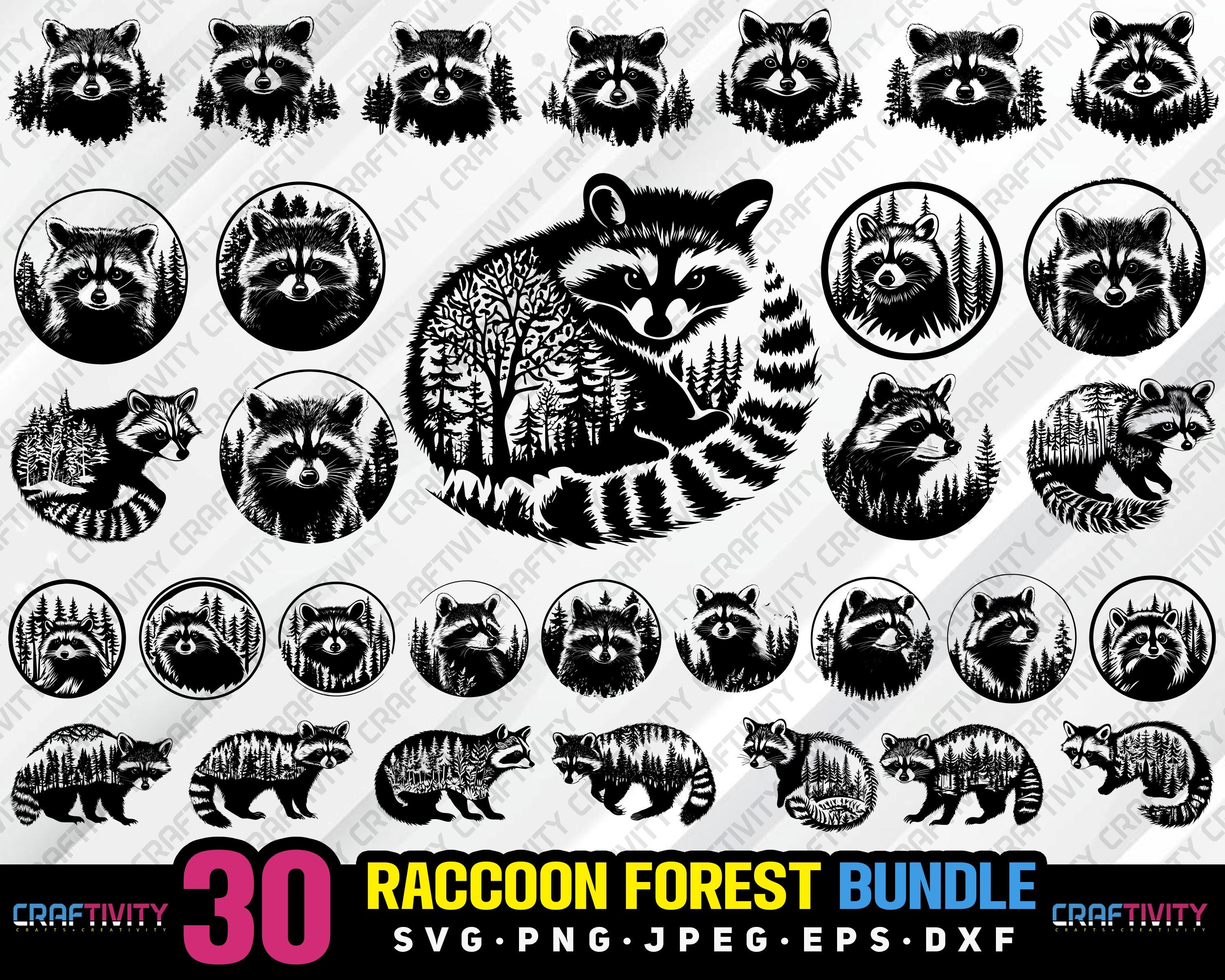 Raccoon Forest Bundle Svg Png Jpg Eps Dxf Engrave Silhouette Clipart ...