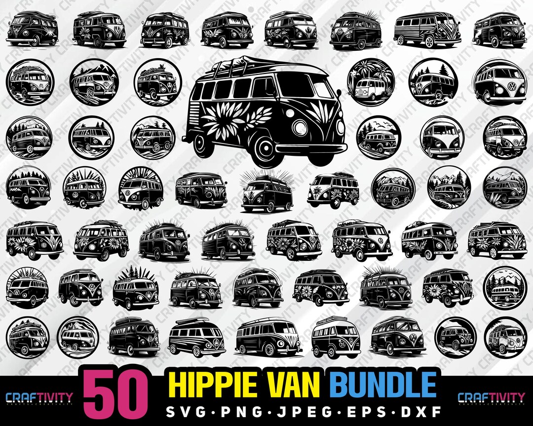 Hippie Van Bundle Svg Png Jpeg Eps Dxf Bundle Silhouette Clipart Cricut ...