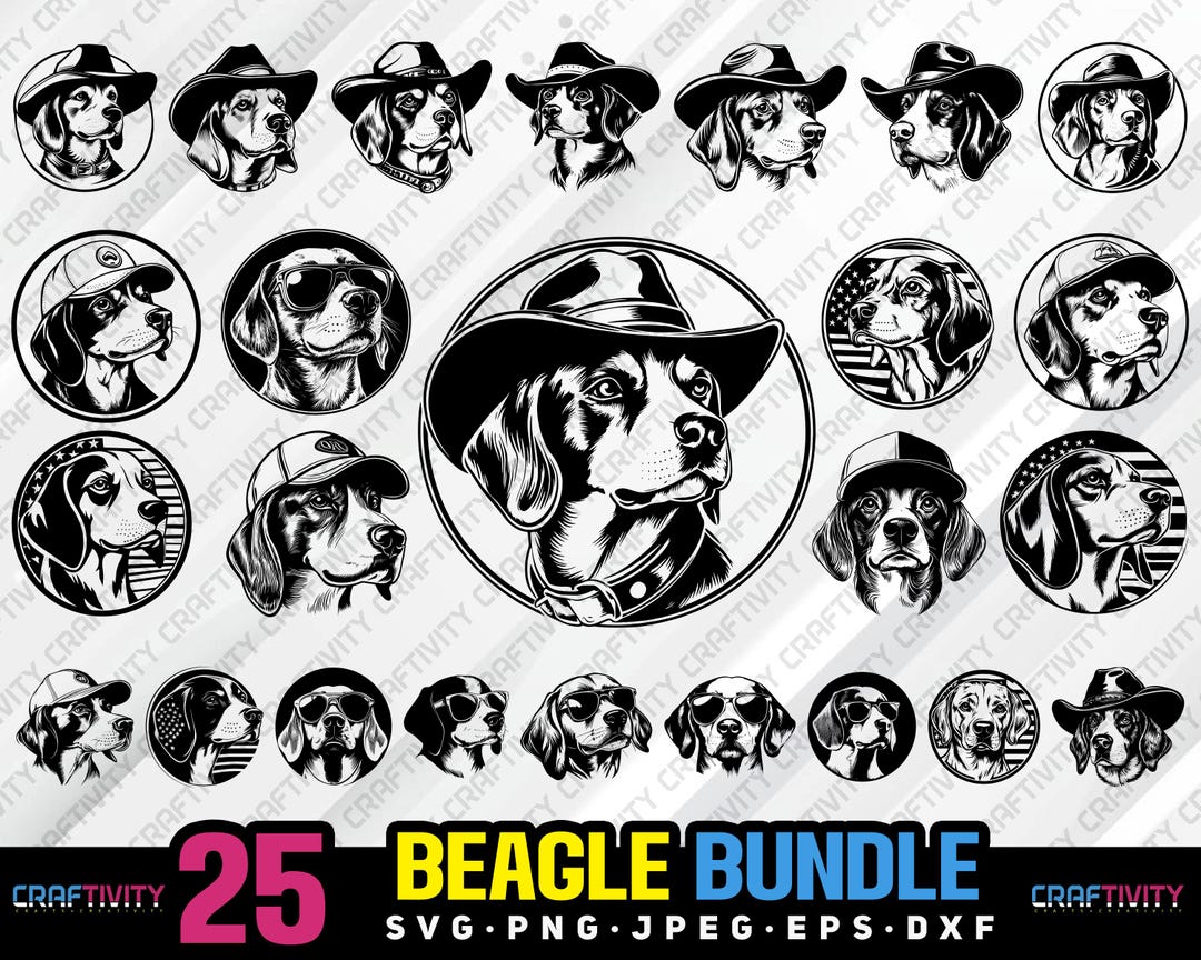 Beagle Bundle Svg Png Jpeg Eps Dxf Engrave Silhouette Clipart Cricut ...
