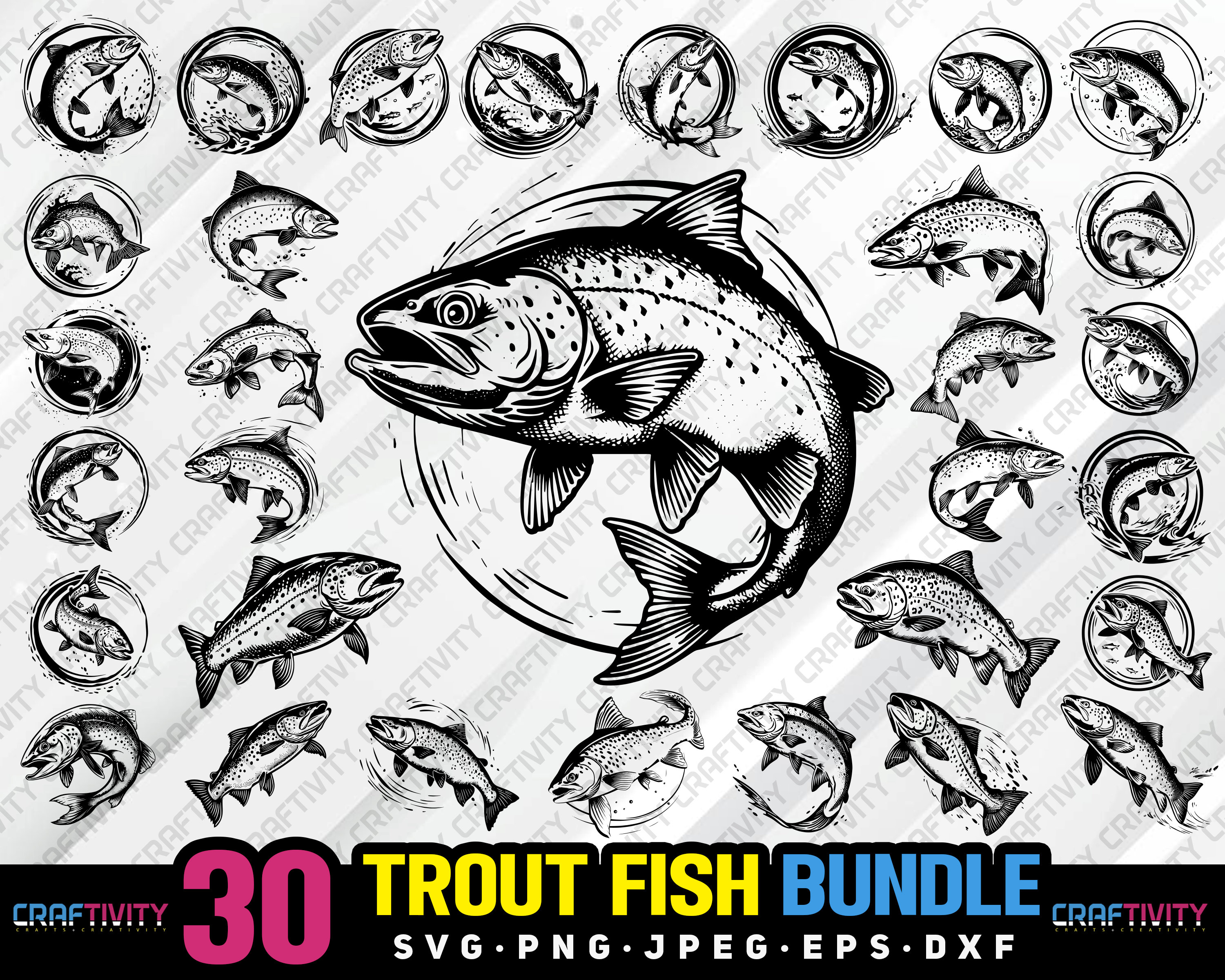 Trout Fish Bundle Svg Png Jpeg Eps Dxf Bundle Silhouette Clipart Cricut ...