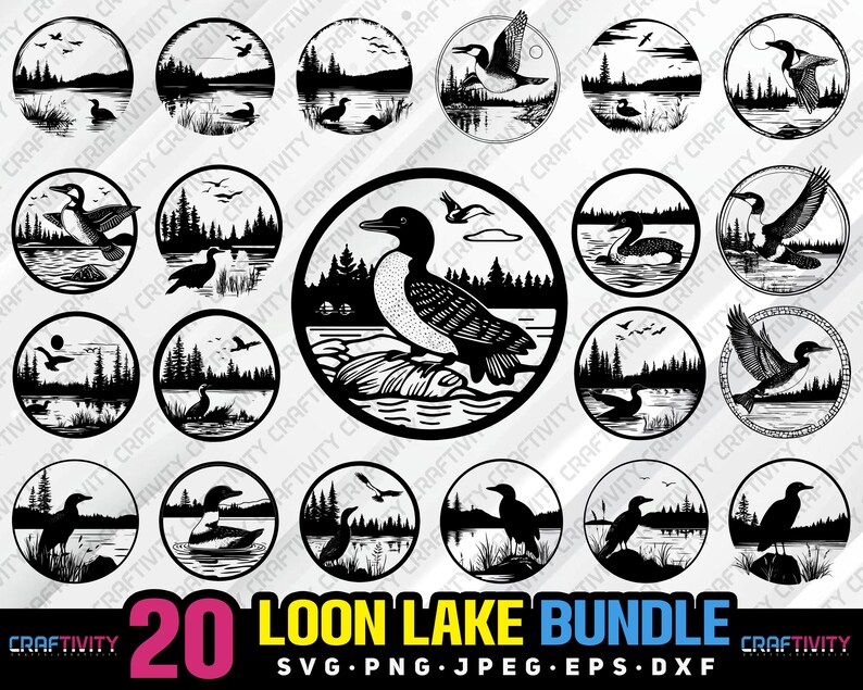 Loon Lake Bundle Svg Png Jpeg Eps Dxf Engrave Silhouette Clipart Cricut ...