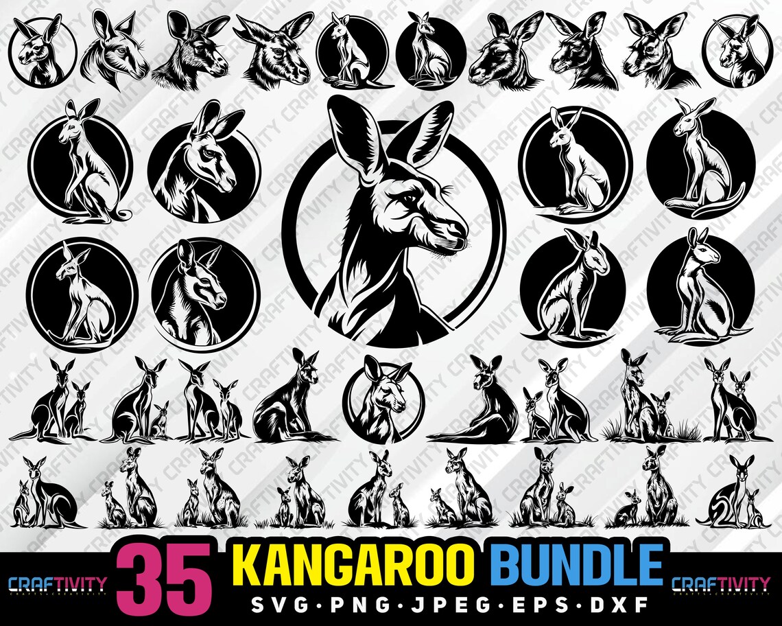 Kangaroo Bundle Svg Png Jpeg Eps Dxf Bundle Silhouette Clipart Cricut ...