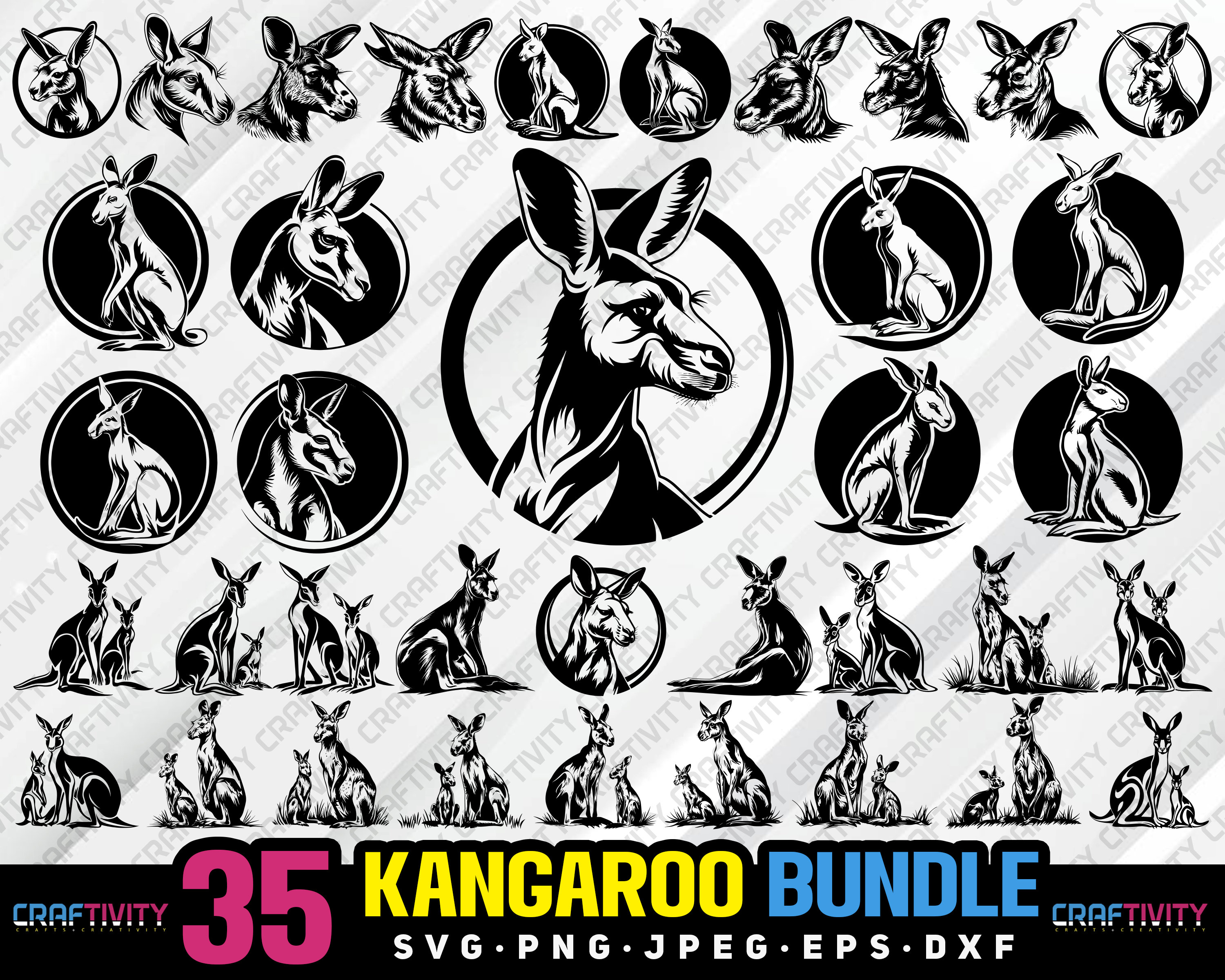 Kangaroo Bundle Svg Png Jpeg Eps Dxf Bundle Silhouette Clipart Cricut ...
