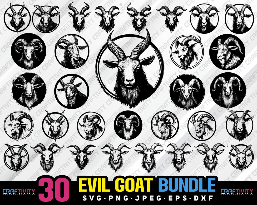Evil Goat Bundle Svg Png Jpeg Eps Dxf Engrave Silhouette Clipart Cricut ...