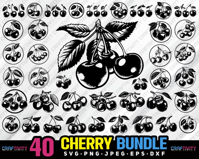 Cherry Bundle Svg Png Jpeg Eps Dxf Bundle Silhouette Clipart Cricut ...