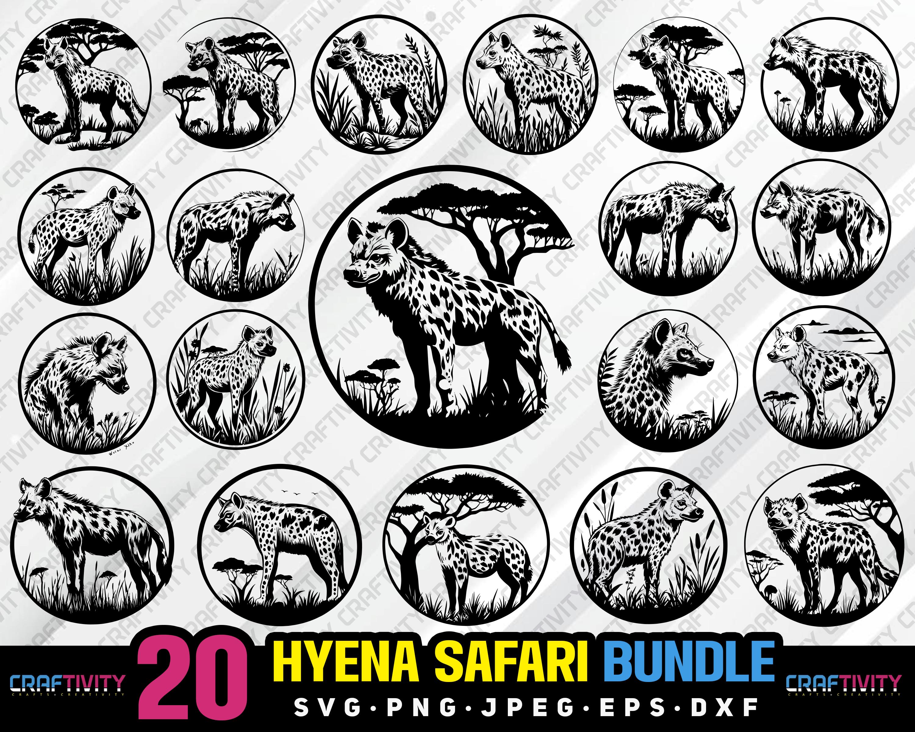 Hyena Safari Bundle Svg Png Jpeg Eps Dxf Engrave Silhouette Clipart ...