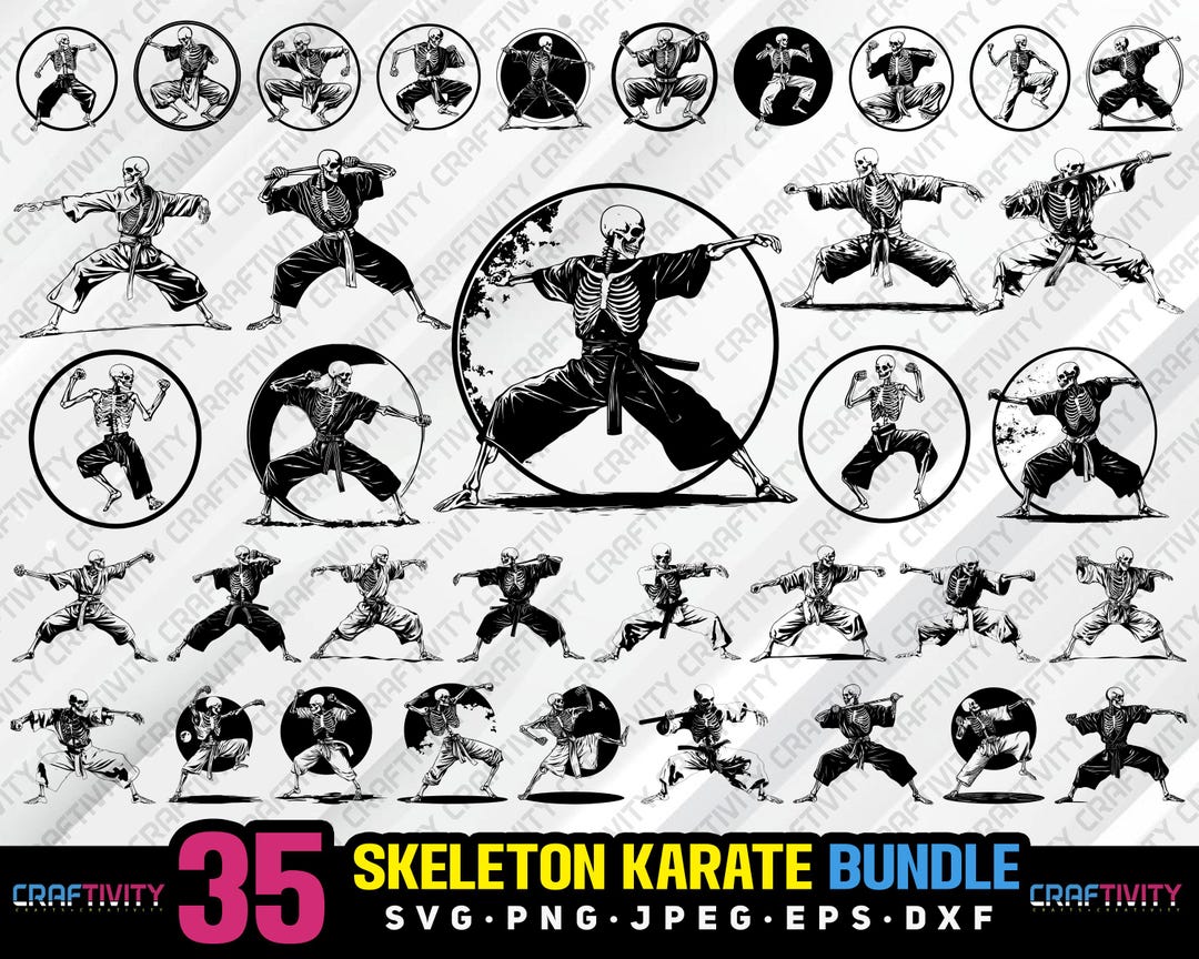 Skeleton Karate Bundle Svg Png Jpeg Eps Dxf Bundle Silhouette Clipart ...
