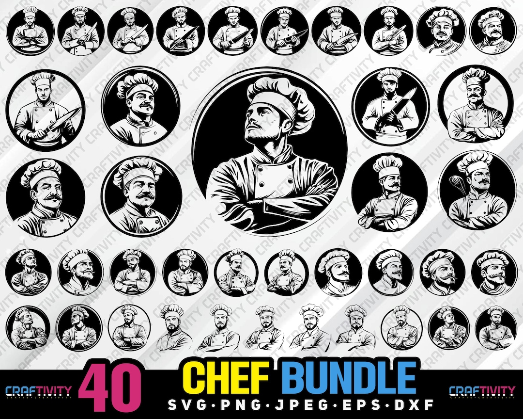 Chef Bundle Svg Png Jpeg Eps Dxf Bundle Silhouette Clipart Cricut ...
