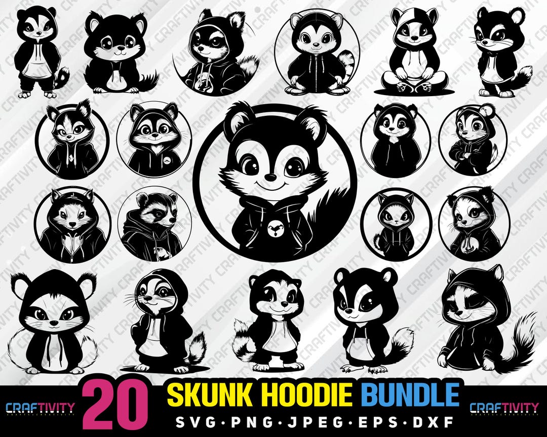 Skunk Hoodie Bundle Svg Png Jpeg Eps Dxf Bundle Silhouette Clipart ...
