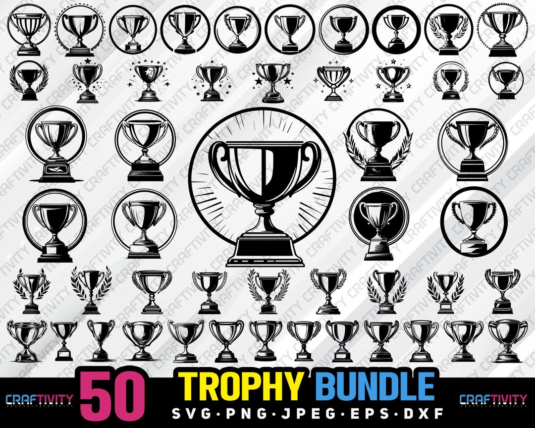 Trophy Bundle Svg Png Jpeg Eps Dxf Engrave Silhouette Clipart Cricut ...