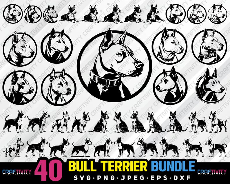 Bull Terrier Bundle Svg Png Jpeg Eps Dxf Bundle Silhouette Clipart ...