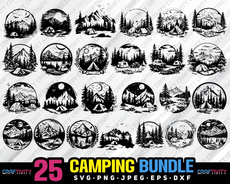 Camping Bundle Svg Png Jpeg Eps Dxf Bundle Silhouette Clipart Cricut ...