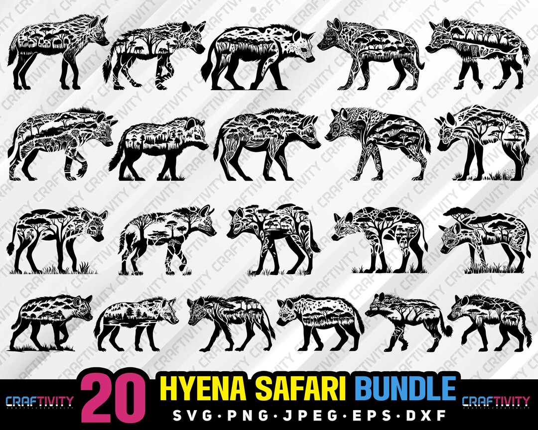 Hyena Bundle Svg Png Jpeg Eps Dxf Engrave Silhouette Clipart Cricut ...