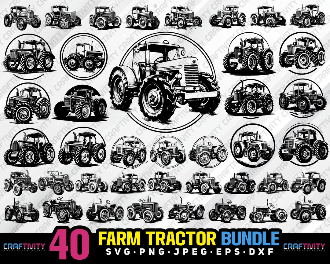 Farm Tractor Bundle Svg Png Jpeg Eps Dxf Bundle Silhouette Clipart ...