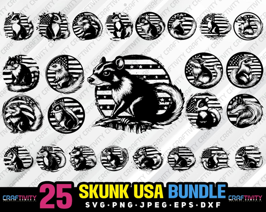 Skunk Usa Flag Bundle Svg Png Jpeg Eps Dxf Engrave Silhouette Clipart ...