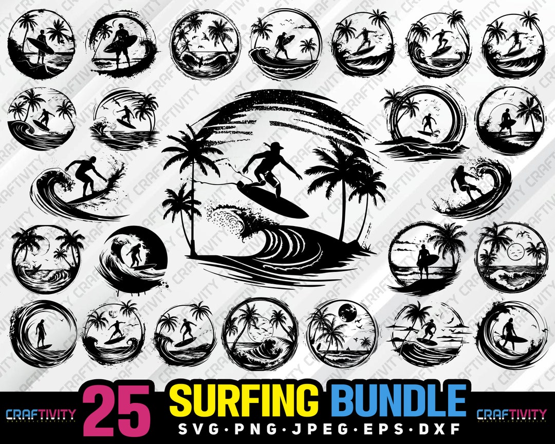 Surfing Bundle Svg Png Jpeg Eps Dxf Bundle Silhouette Clipart Cricut ...