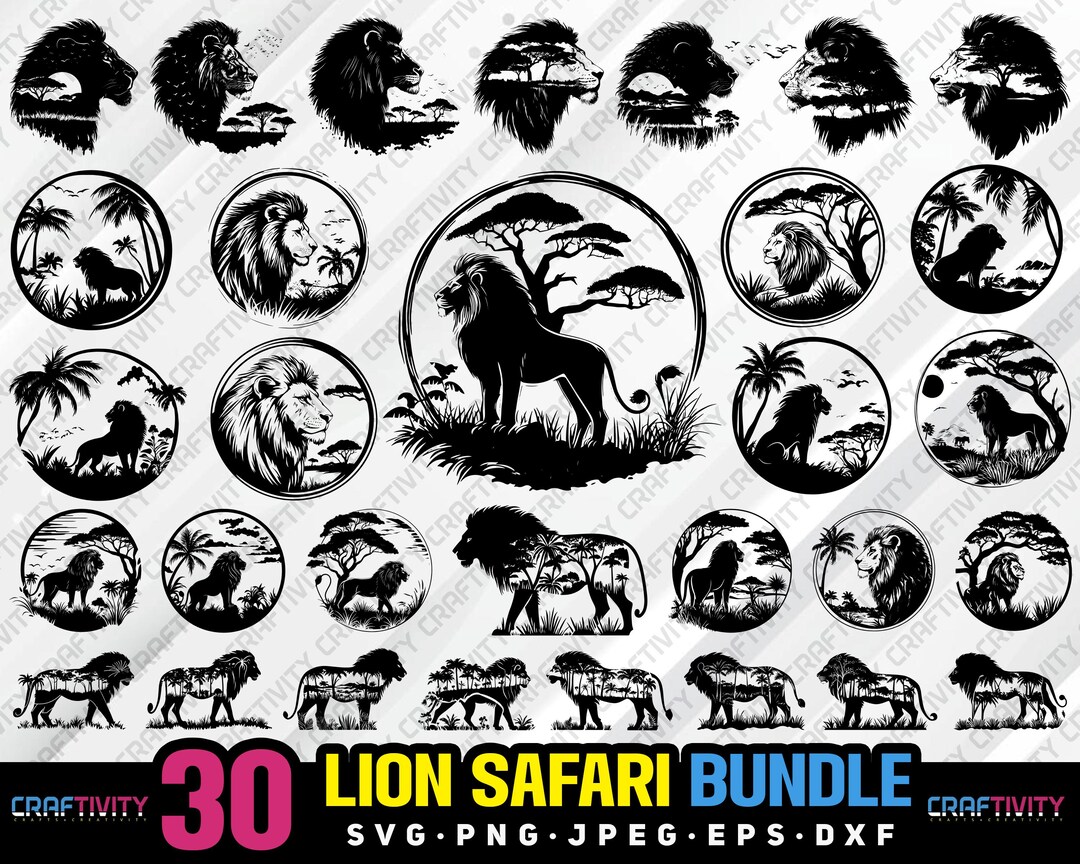 Lion Safari Bundle Svg Png Jpg Eps Dxf Engrave Silhouette Clipart ...