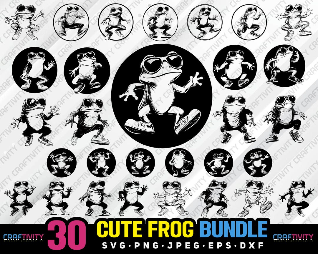 Cute Frog Bundle Svg Png Jpeg Eps Dxf Engrave Silhouette Clipart Cricut ...