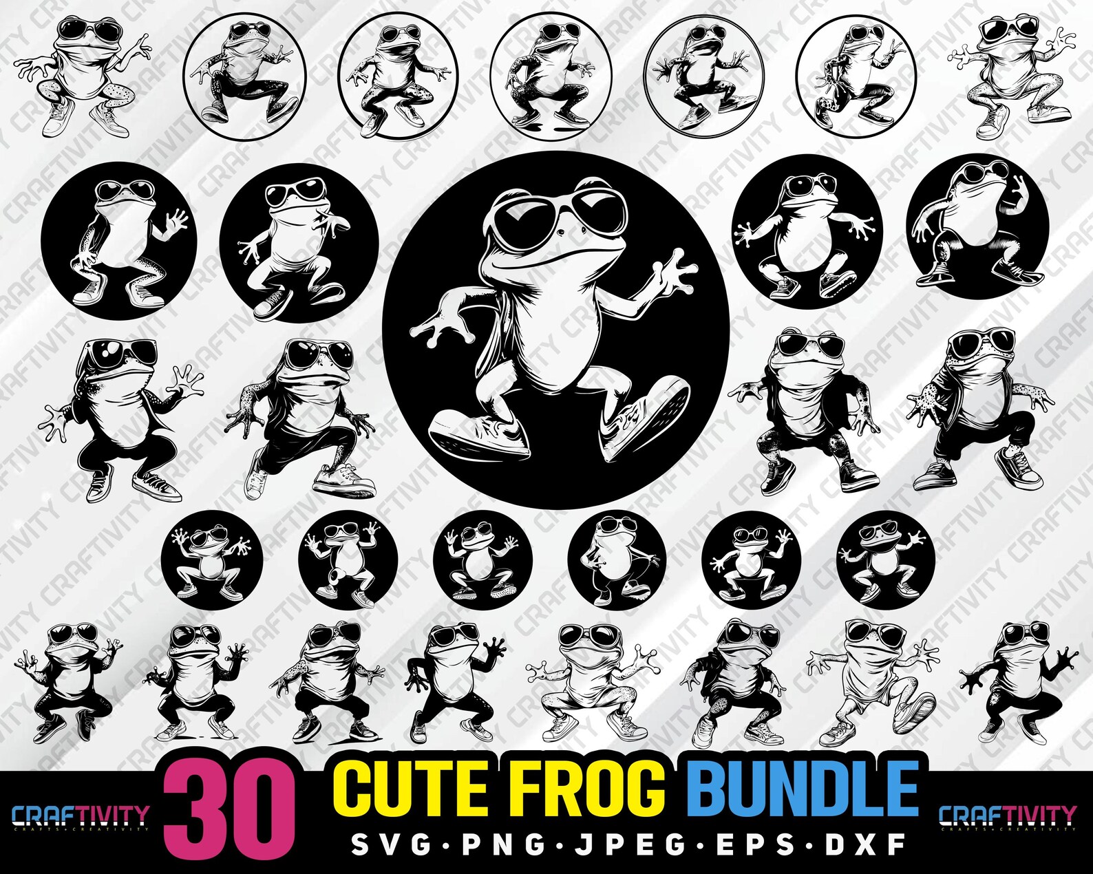 Cute Frog Bundle Svg Png Jpeg Eps Dxf Engrave Silhouette Clipart Cricut ...