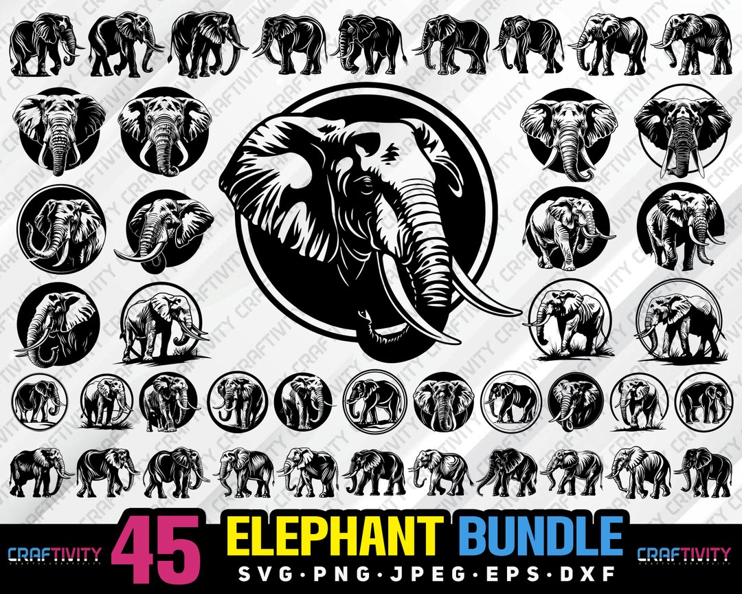Elephant Bundle Svg Png Jpeg Eps Dxf Bundle Silhouette Clipart Cricut ...