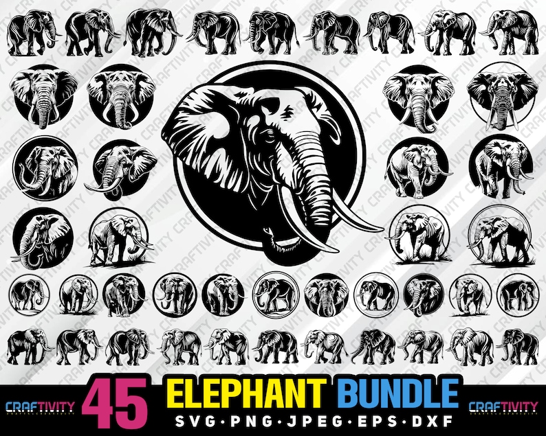 Elephant Clipart Bundle: Wild Animal Vector Graphics (digital Download ...