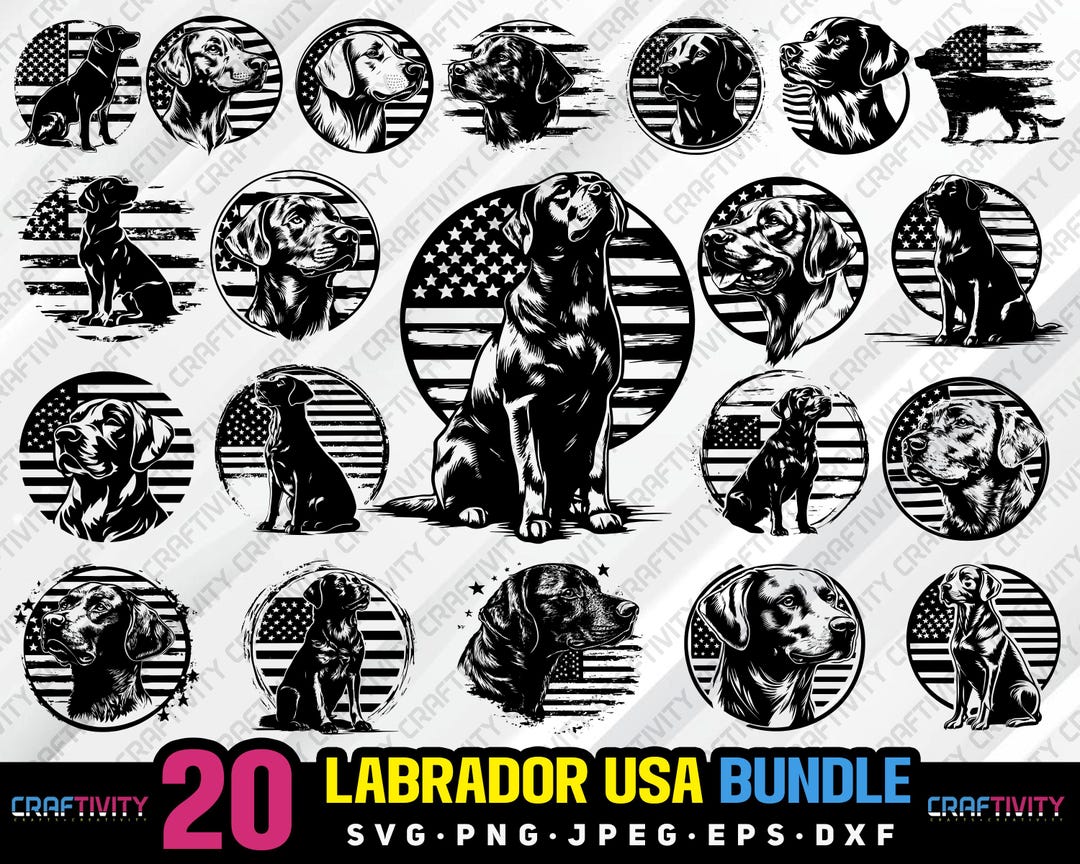 Labrador Usa Bundle Svg Png Jpeg Eps Dxf Engrave Silhouette Clipart ...