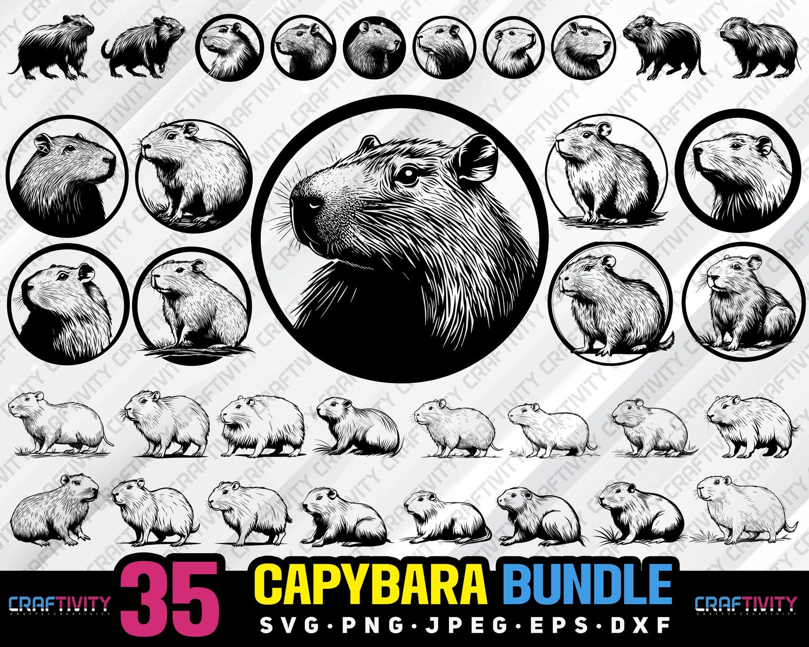 Capybara Bundle Svg Png Jpg Eps Dxf Engrave Silhouette Clipart Cricut ...