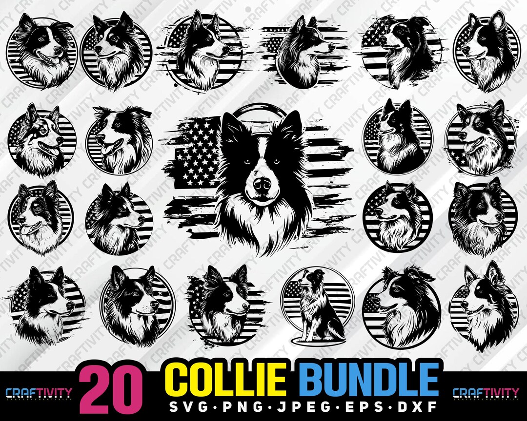 Collie Bundle Svg Png Jpeg Eps Dxf Engrave Silhouette Clipart Cricut ...