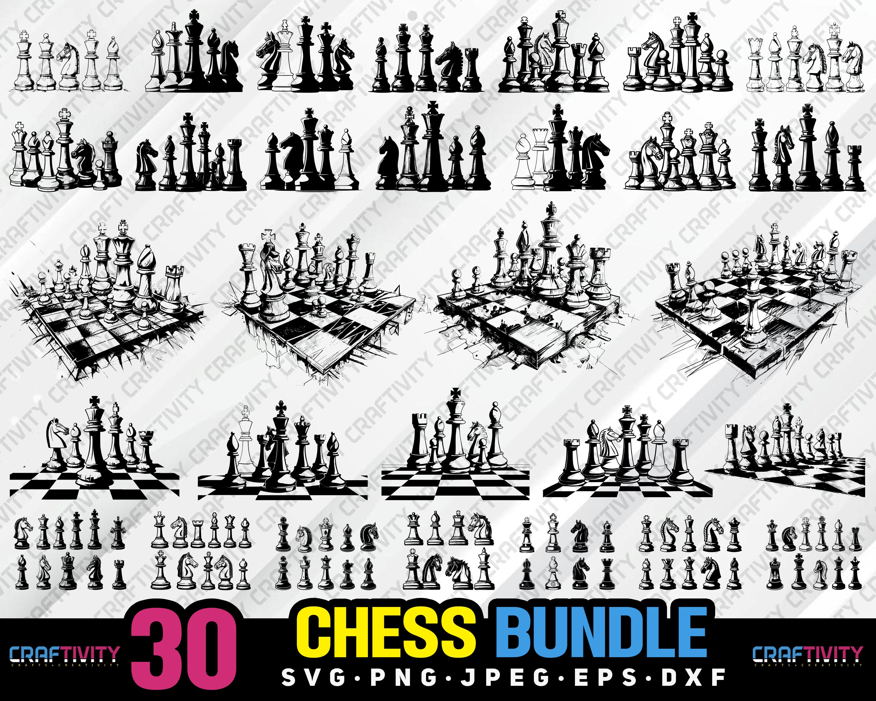 Chess Bundle Svg Png Jpeg Eps Dxf Bundle Silhouette Clipart Cricut ...