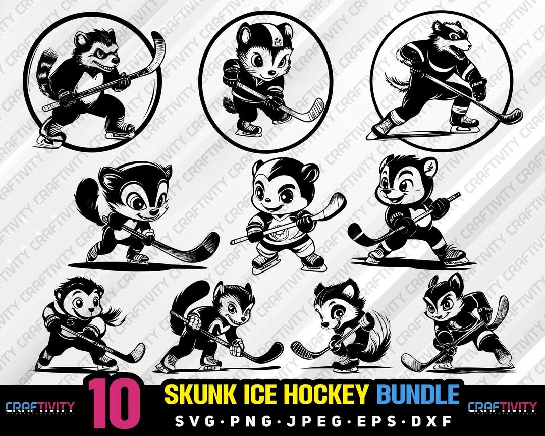 Skunk Ice Hockey Bundle Svg Png Jpg Eps Dxf Bundle Silhouette Clipart ...