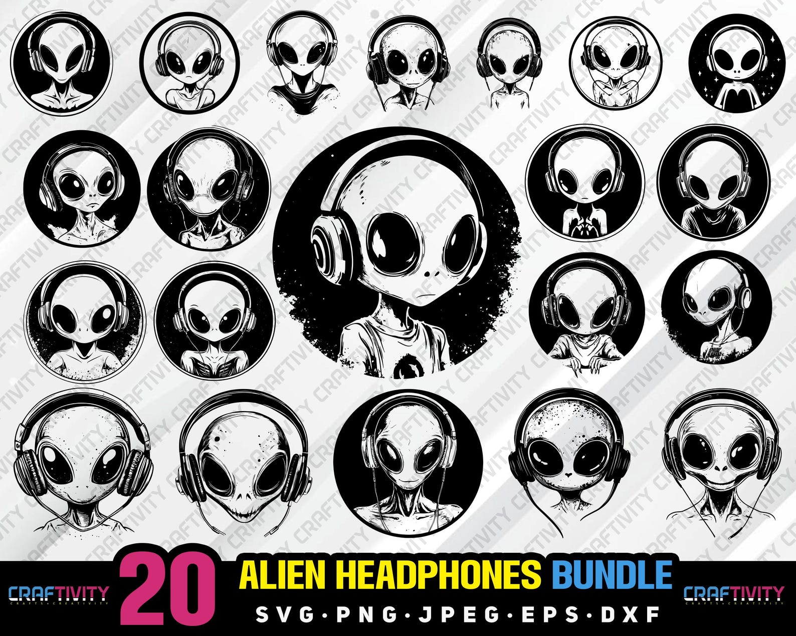 Alien Heaphones Bundle Svg Png Jpeg Eps Dxf Bundle Silhouette Clipart ...