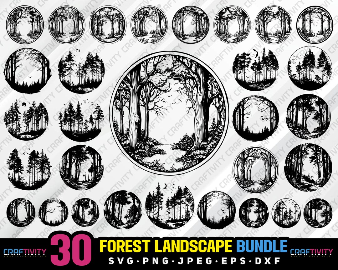 Forest Scenery Bundle Svg Png Jpeg Eps Dxf Bundle Silhouette Clipart ...