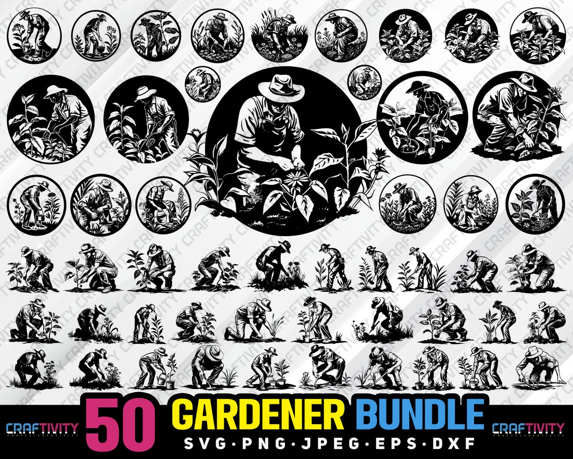 Gardener Bundle Svg Png Jpg Eps Dxf Bundle Silhouette Clipart Cricut ...