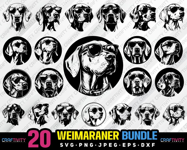 Weimaraner Bundle Svg Png Jpeg Eps Dxf Engrave Silhouette Clipart ...