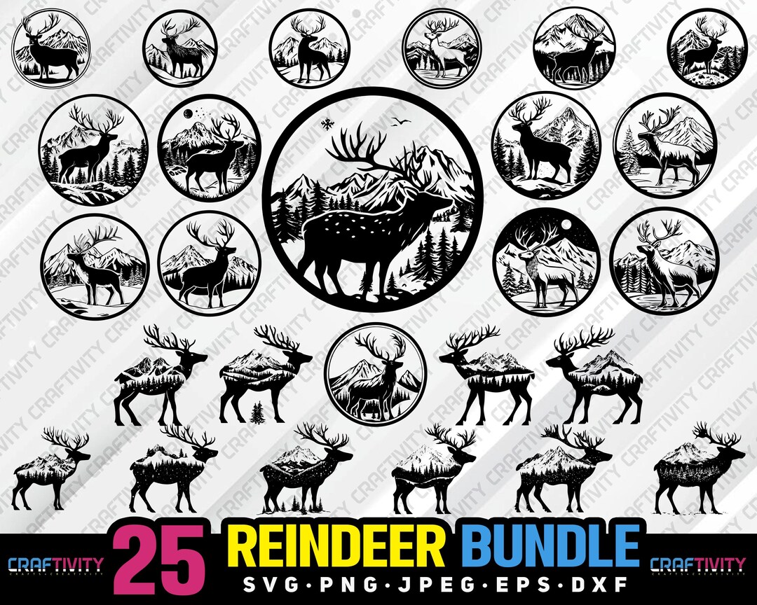 Reindeer Bundle Svg Png Jpeg Eps Dxf Engrave Silhouette Clipart Cricut ...