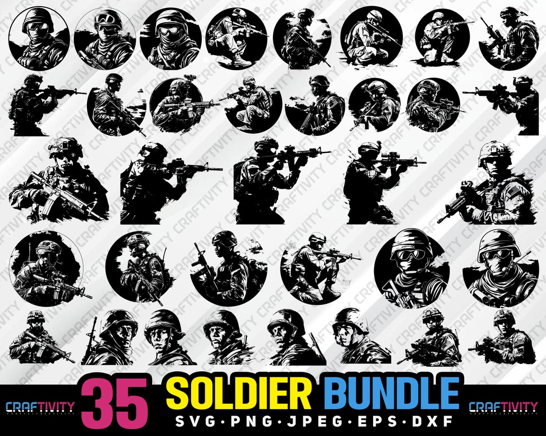 Soldier Bundle Svg Png Jpeg Eps Dxf Bundle Silhouette Clipart Cricut ...