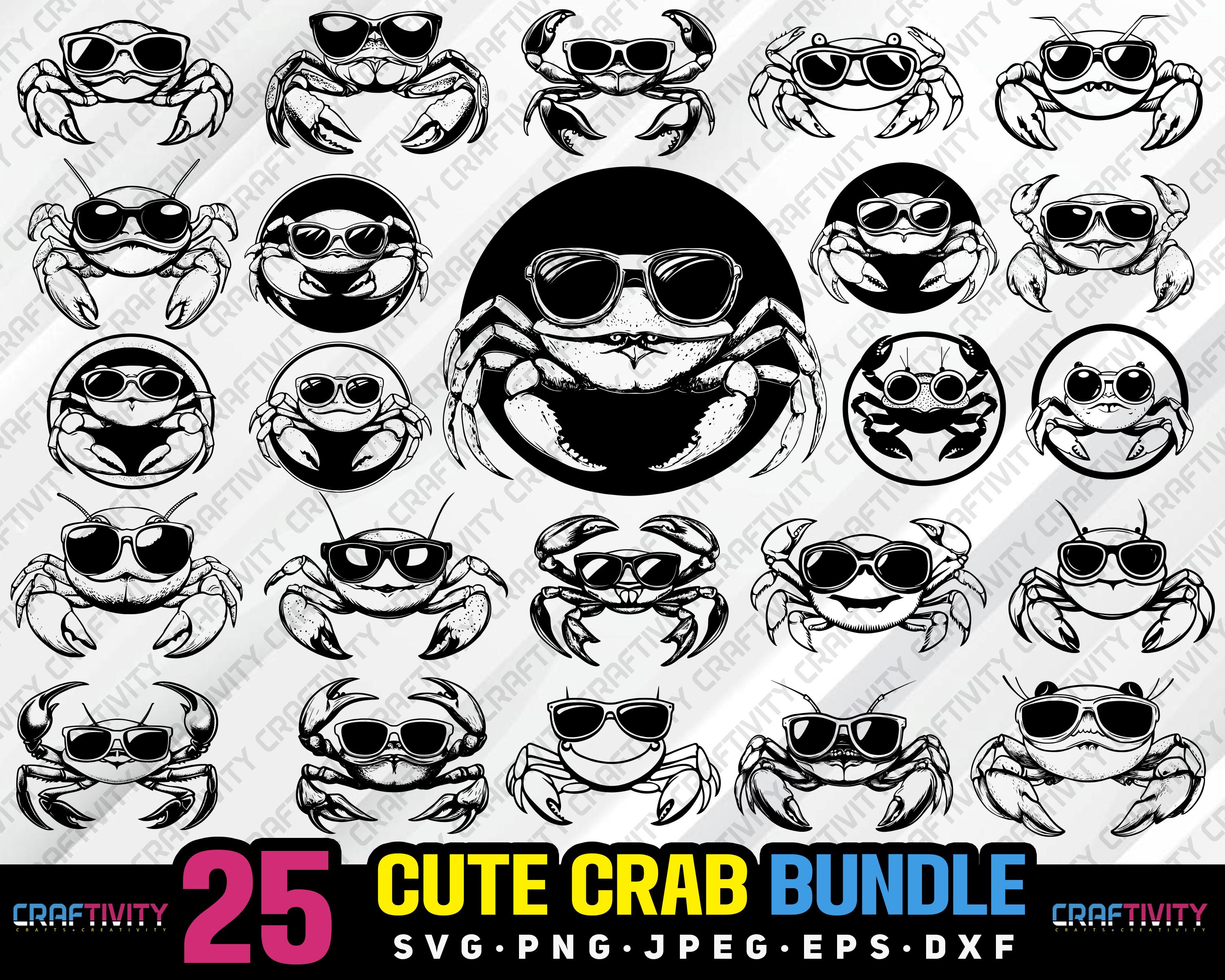 Cute Crab Bundle Svg Png Jpeg Eps Dxf Engrave Silhouette Clipart Cricut ...