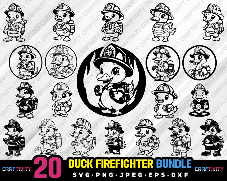 Duck Firefighter Bundle Svg Png Jpeg Dxf Engrave Silhouette Clipart ...