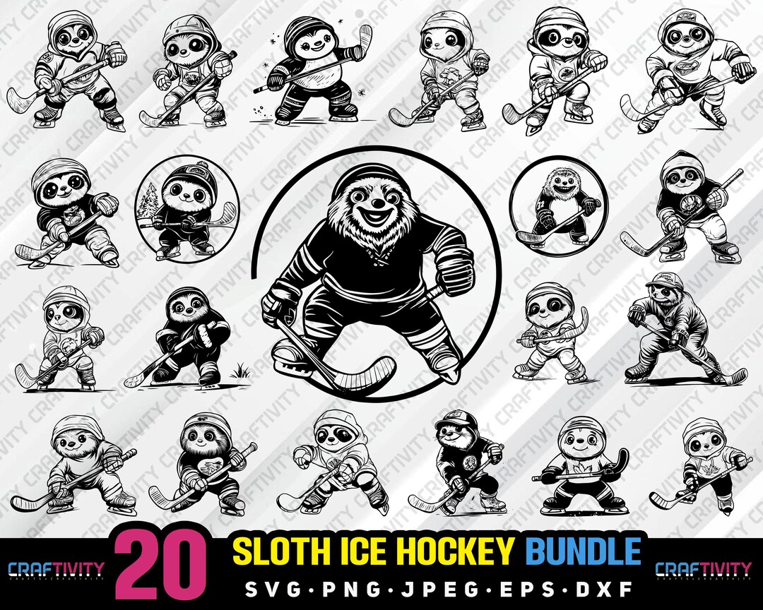 Sloth Ice Hockey Bundle Svg Png Jpeg Eps Dxf Engrave Silhouette Clipart ...