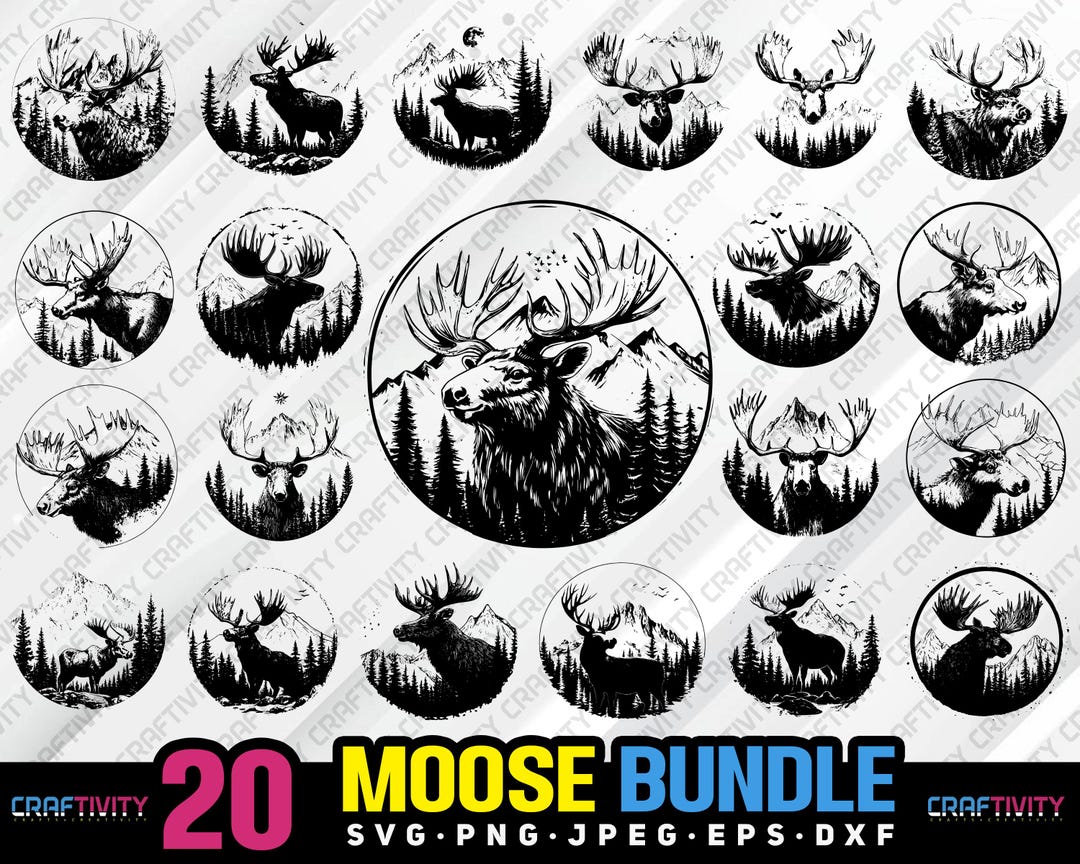 Moose Svg Bundle Svg Png Jpeg Eps Dxf Engrave Silhouette Clipart Cricut ...