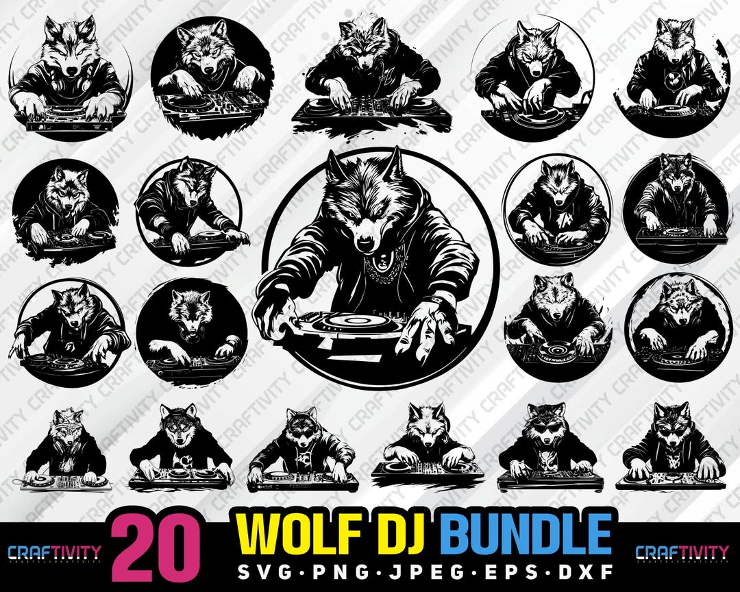 Wolf Dj Bundle Svg Png Jpeg Eps Dxf Engrave Silhouette Clipart Cricut ...