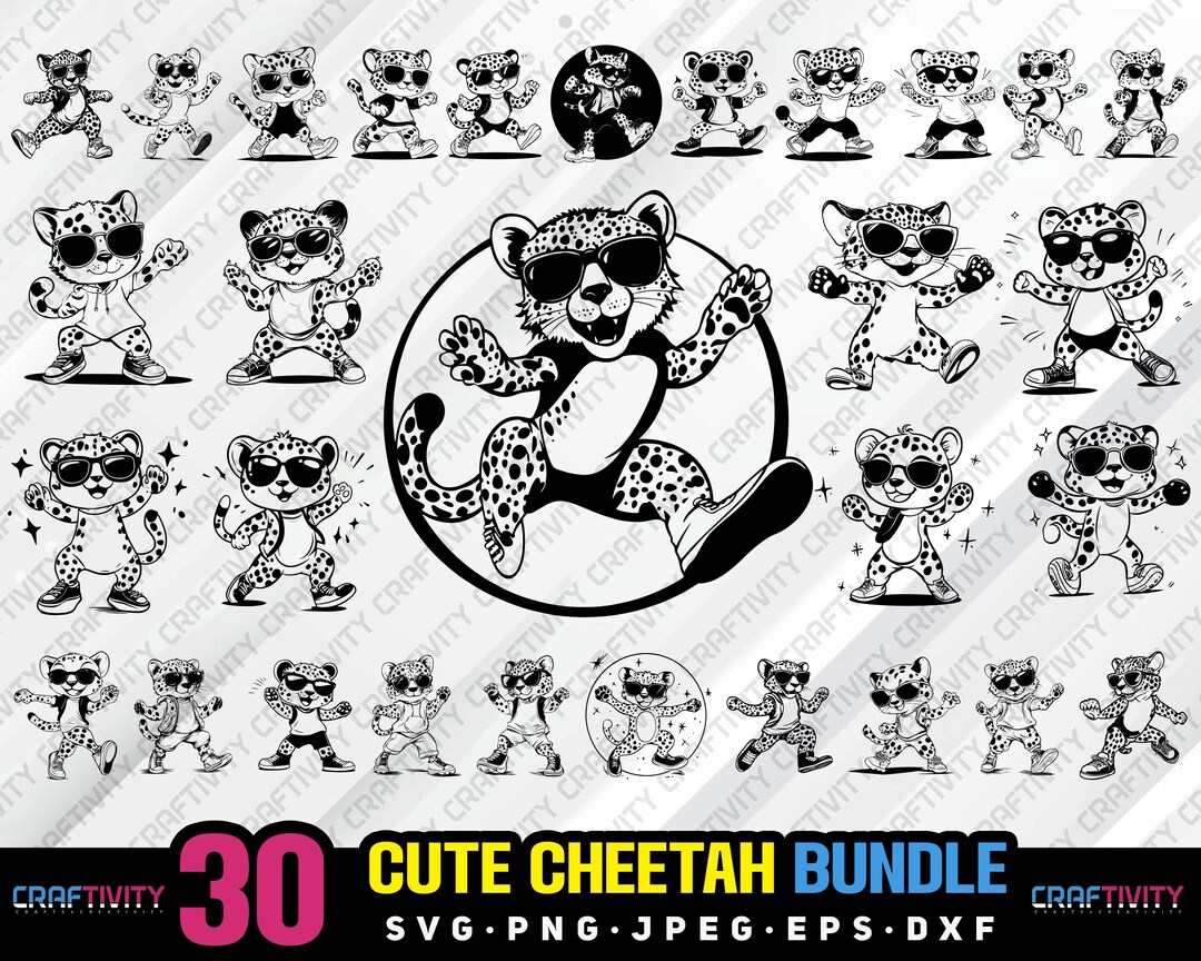 Cute Cheetah Bundle Svg Png Jpg Eps Dxf Engrave Silhouette Clipart ...