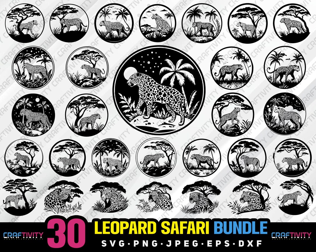 Leopard Safari Bundle Svg Png Jpeg Eps Dxf Engrave Silhouette Clipart ...
