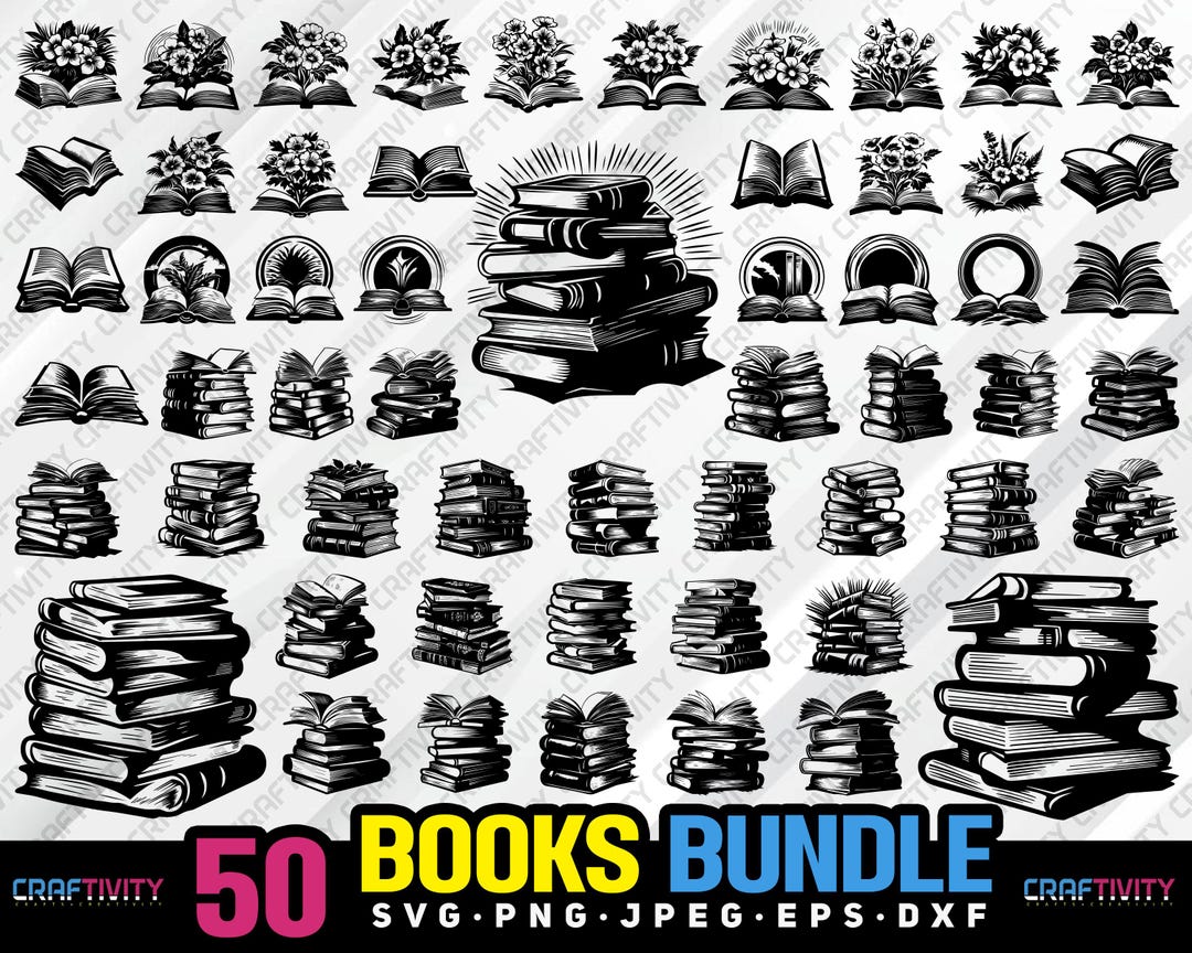 Books Bundle Svg Png Jpeg Eps Dxf Bundle Silhouette Clipart Cricut ...